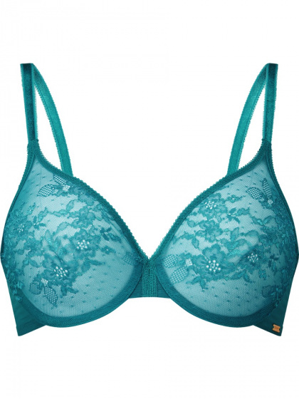 Glossies Lace Moulded Bra Deep Teal, Sheer Bras, Gossard